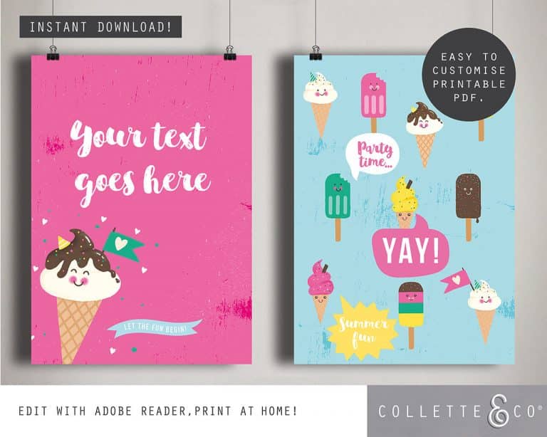 Ice cream Party printables FULL Pack Editable | Collette & Co®
