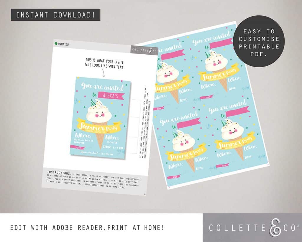 Ice cream Party printables FULL Pack Editable | Collette & Co®