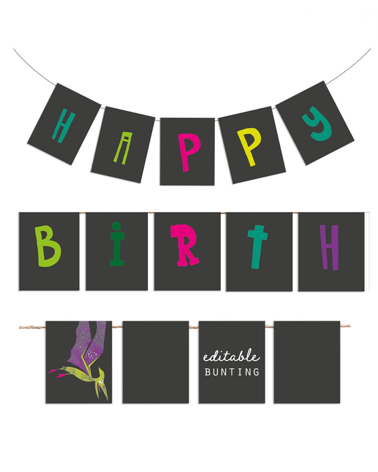 Printable Girl Dinosaur Pink Party Birthday Bunting - Editable ...